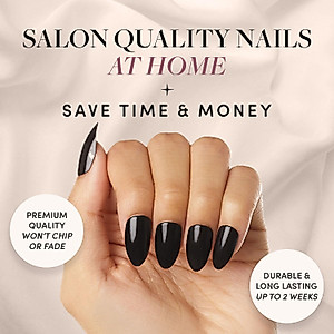 Glamnetic Press On Nails - Boba | Opaque Black Short Almond Nails, Reusable | 12 Sizes - 24 Nail Kit