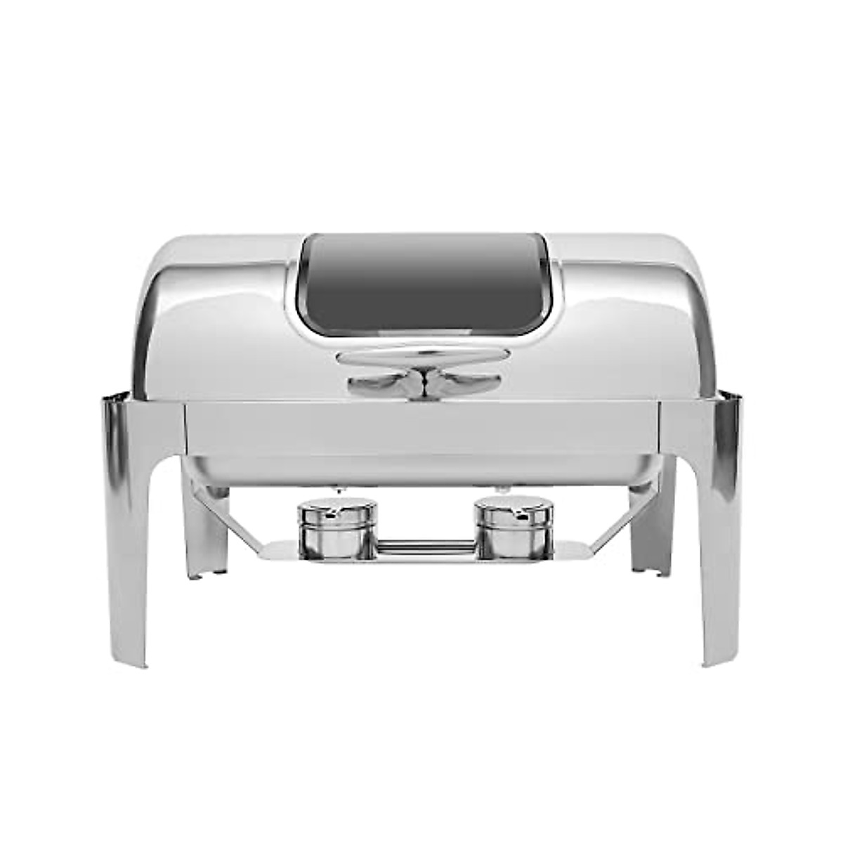 2 Compartment Roll Top Chaffing Server Set Food Insulation Chafer Warmer Stainless Steel Chafing Dish Buffet Set with Visible Window Catering Party Chafing Buffet Server Food Warmer Chafer Dish Warmer