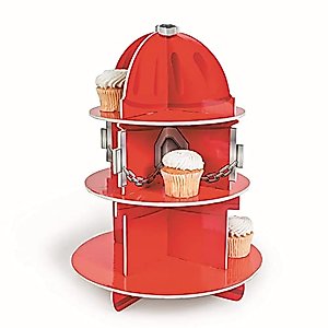 Fun Express Fire Hydrant Cupcake/Dessert Holder (3 Tiers) | Fire Truck | Fireman | Fire Fighter | Themed Birthday Party Supplies & Decor | Fire Department Event