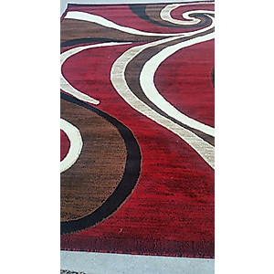 Modern Area Rug Red Contemporary Swirl Carpet King Design 144 (5 Feet 2 Inch X 7 Feet 3 Inch)