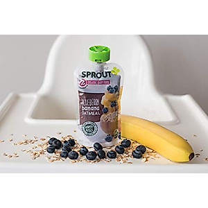 Sprout Organic Baby Food, Stage 2 Pouches, Fruit Veggie & Grain Blend, Blueberry Banana Oatmeal, 3.5 Oz Purees (Pack of 6)