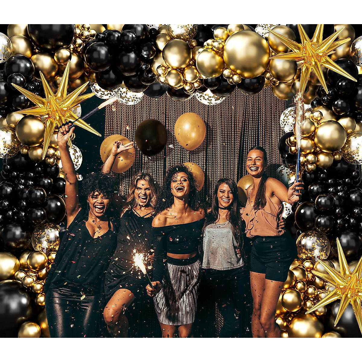 FOTIOMRG Black and Gold Balloons Garland Arch Kit, 5 10 12 18inch Black Gold Confetti Latex Balloons for 2024 Graduation Decorations Anniversary Birthday Party Decorations