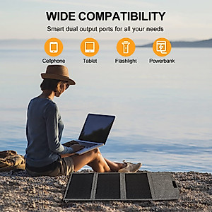 Foursun 21W Portable Solar Panel Charger,12V Foldable Solar Charger with QC3.0, PD 18W, IP67 Waterproof, Fast Charging for Smart Phones, Tablets, Power Banks, Battery Packs, etc.