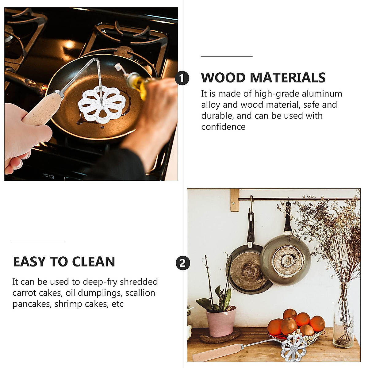 Hemoton Aluminum Waffle Mold, Rosette Timbale Mold, Wooden Handle Frying Mold for Rosette Bunuelos Cookie (Flower Pattern)