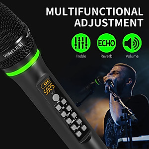 XTUGA Wireless Microphone System 50 Frequencies Rechargable Dual Mental Cordless Dynamic Microphone Set, 290ft, Echo,Treble,Bass for DJ/Church/Karaoke/Wedding/Party Home KTV Set