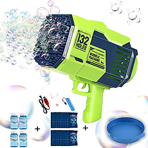 Dynasty Pro Bubble Machine Gun 132 Hole Bubble Maker - Bazooka Bubble Gun and Lights - 6000+ Bubbles Per Min Suitable for Children & Adults - Electric Bubble Gun For Indoor, Outdoor & Birthday (Green)