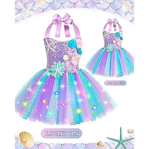 STOPKLAS Girls Dress Up Costume Mermaid Tutu Dress, Colored Led Light Up Mermaid Princess Dress for Halloween Birthday Party
