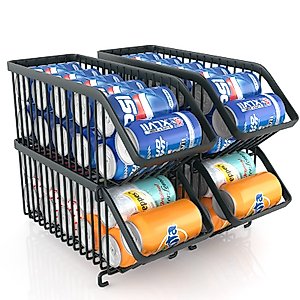 GILLAS 4 Pack Stackable Soda Can Organizer for Refrigerator, Can Holder Dispenser, Canned Food Storage Rack for Fridge, Kitchen, Countertops, Cabinets, Black