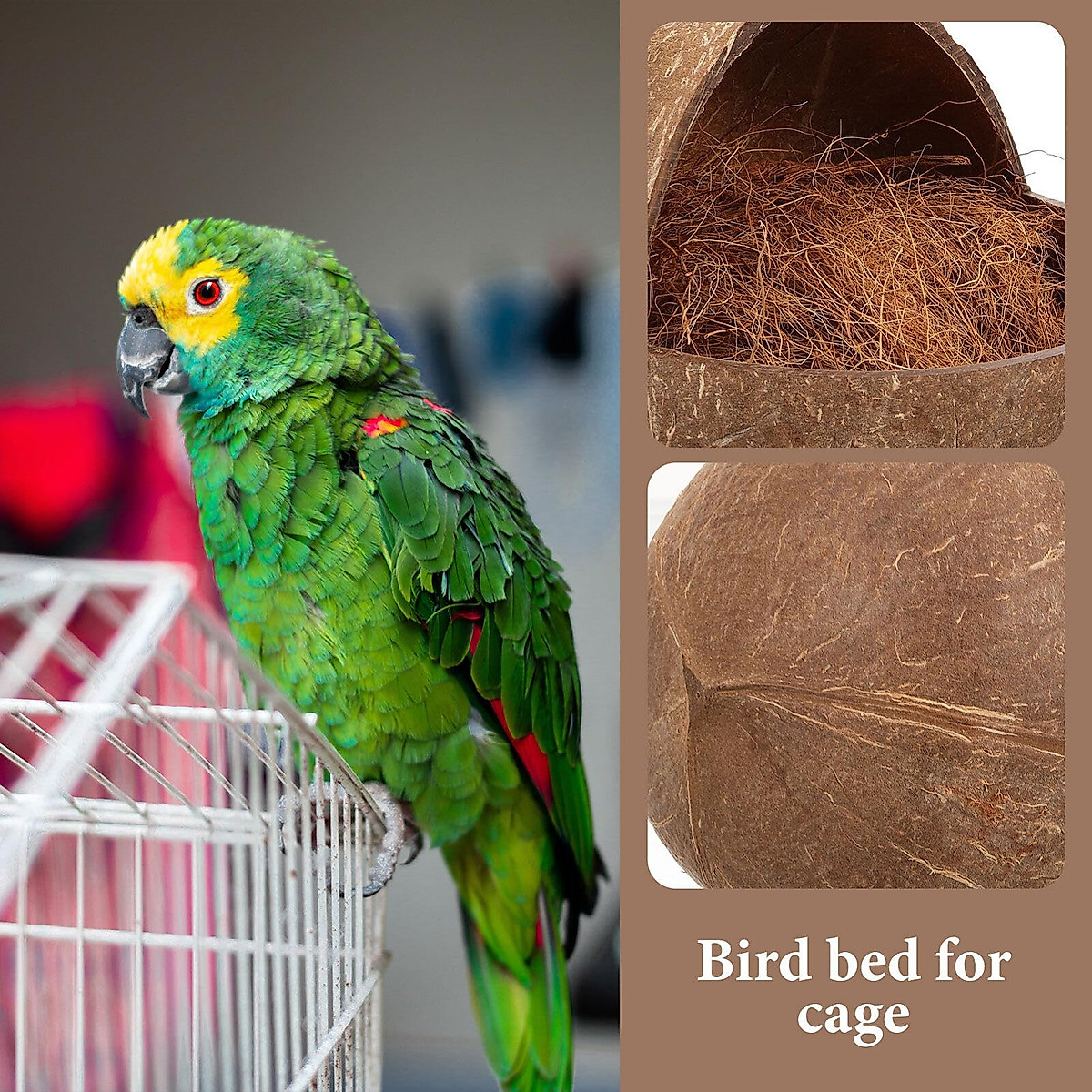 POPETPOP Coconuts Shell Birds Nest Natural Parrot Cage Nest Winter Warm House Hut Hanging Toy for Pet Parakeet Cockatiels Finch Hamster Rat