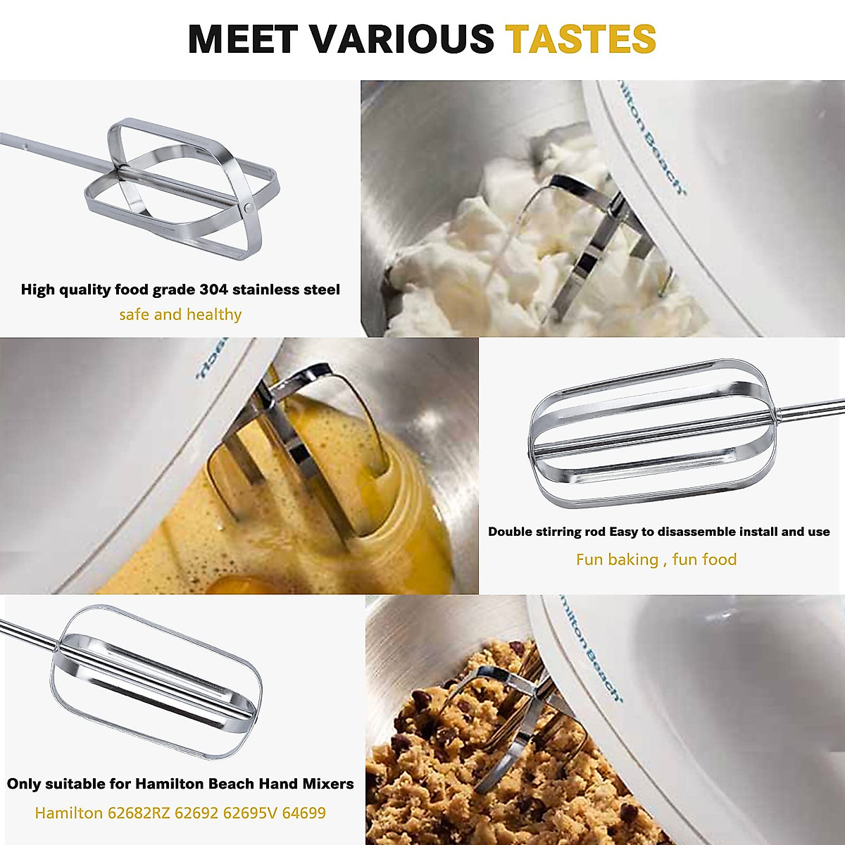 Hand Mixer Attachments - Compatible Beaters for Hamilton Beach 62682RZ, 62692, 62695V, 64699 Mixers - Replacement Parts for Hamilton Beach Hand Mixers