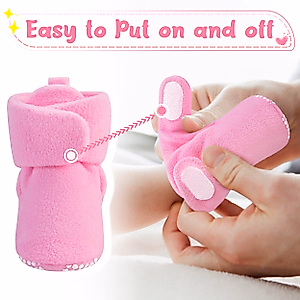 Pro Goleem Fleece Baby Booties, Warm Cozy Baby Slippers, Stay On Sock Shoes, Easy to Put on, Unisex Baby Gifts, Soft Non-Slip Adjustable Newborn Boots for Boys and Girls 12-18 Months, Pink