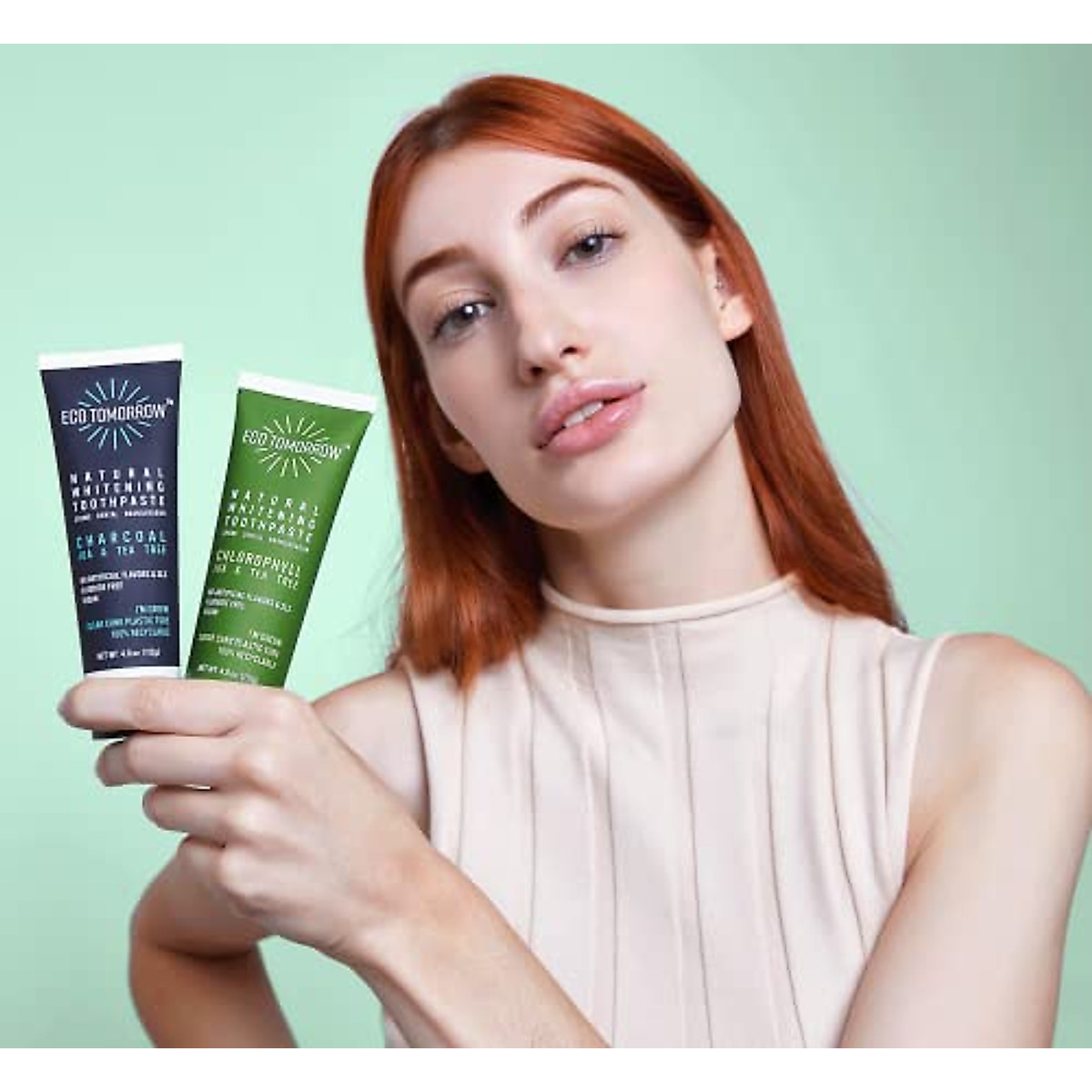 EcoTomorrow Tea Tree Chlorophyll Whitening Toothpaste with Peppermint Essential Oil and Natural Juá - Fluoride Free, Plant Based, Vegan - 4.0oz (Pack of 3)