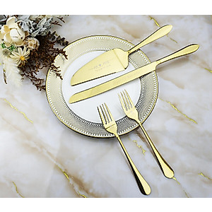 ROXBURGH Wedding Cake Knife and Server Set, Engraved Mr and Mrs Gold Forks Cake Cutting Set Pie Dessert Servers for Wedding Anniversary Bridal Shower Engagement