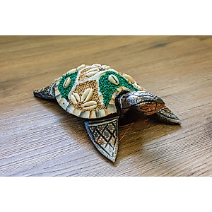 G6 COLLECTION Wooden Tortoise Turtle Home Decor Sculpture Statue Hand Carved Decorative Accent Figurine Handcrafted Handmade Seaside Tropical Nautical Ocean Coastal Decoration Wall Hanging (Green)
