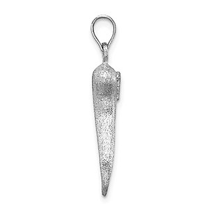 Solid 14k White Gold Brushed 3D Cornicello Italian Horn Protection Pendant Charm