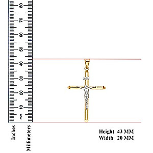14k Two Tone Gold Religious Crucifix Cross Charm Pendant 43mm X 20mm