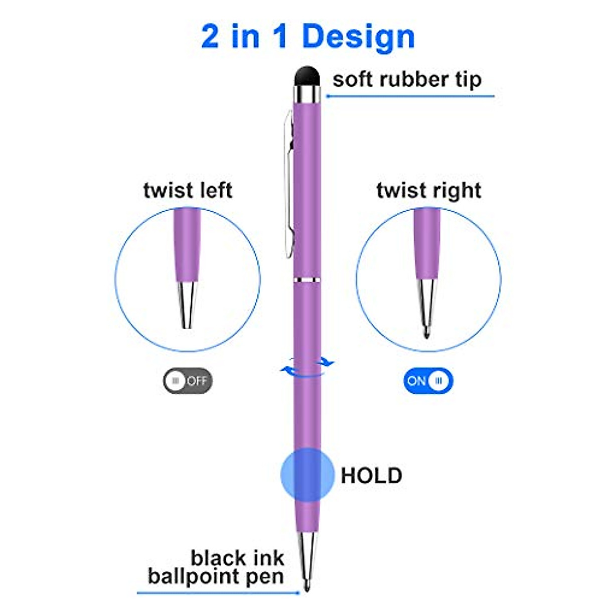 12 Pack Stylus Pens for Touch Screens innhom Stylus Pen for ipad Compatible with iPad iPhone Tablets Samsung Kindle and Black Ink Ballpoint Pens-2 in 1 Stylists Pens