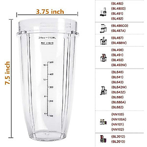 Weierken 24oz Cups Compatible with Nutri Ninja Auto IQ Series Blender, Pro Replacement Parts with 2 Type Lids, 7 Fins Extractor Blade, Compatible for BL450-30, BL456-30, BL481-30,BL487, NN100 etc