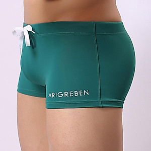 Bokeley Mens Swim Trunks, Swim Short Men Boxer Briefs Swimming Pants Swimwear (L, Green)