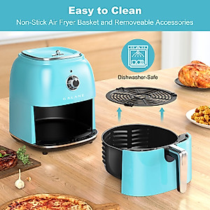 Galanz Retro Electric Air Fryer with Non-Stick Basket, Temperature and Time Control, Oil-Free for Healthy Frying, Auto Shutoff, 4.8Qt, 1500W, Retro Red