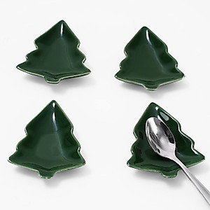 Whaline 4Pcs Christmas Coffee Spoon Rest Ceramic Teaspoon Holder mas Tree Shaped Sauce Dishes Seasoning Dipping Bowl Christmas Ring Dish for Xmas Kitchen Office Party Decor