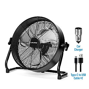 MANUSAGE 12'' High-Speed Fan - Quick Installation, Floor-Standing or Wall-Mounted, Dual Current Mode, 9-Speed for USB/Power Bank - Ideal for Home, Bedroom, Travel, Camping, Garage Use black