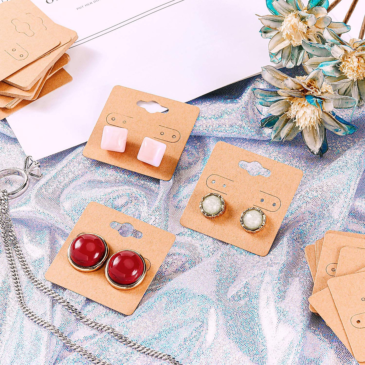 WILLBOND Earring Card Holder Jewelry Display Cards, Earring Backs and Self Sealing Bags Cellophane Bags for Earrings Necklace Jewelry Display (400 Pieces)