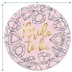 HOME & HOOPLA Pink & Gold Diamond Bride To Be Paper Dinner Plates and Luncheon Napkins (Serves 16)