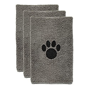 Bone Dry Pet Grooming Towel Collection Embroidered Absorbent Microfiber Drying Set, 15x30, Gray, 3 Count