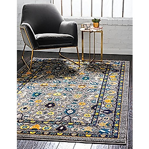 Unique Loom Medici Collection Floral Traditional Vibrant Colors Gray Area Rug (9' 0 x 12' 0)