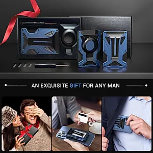 KLVEOL Mag Safe Wallet Money Clip, The First Patent Card Holders 2 in 1 Air Tag Holder and Money Clip, Magnetic Adhesive Wallet for iPhone Series of 15/14/13/12 Pro/ProMax and Magsafe Devise, Blue