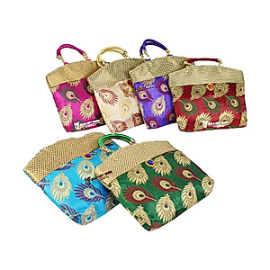 GoldGiftIdeas Silk Women Potli Purse for Wedding, Potli Bags for Return Gift, Traditional Party Favor Bags,Indian Potli Purse for Wedding (Set of 6)