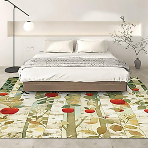 Area Rugs Colorful Rectangle Carpet, Cartoon Art Apple Stripes Printed Carpets, 4 x 6 ft Washable Rugs, with Nonslip Backing Carpet, for Indoor Bedroom Living Room Home Office