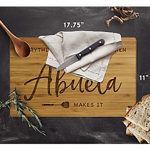Andaz Press Large Bamboo Wood BBQ Cutting Board Gift, 17.75 x 11-inch, Everything Tastes Better When Abuela Makes It, 1-Pack, Engraved Serving Chopping Board Christmas Birthday Chef Kitchen Ideas