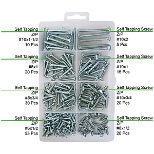 T.K.Excellent Self Tapping Screws Pan Head Phillips Drive Sheet Metal Screw Assortment Kit,175 Pieces