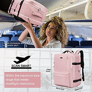 BAFAMYE Travel 17" Laptop backpack personal item size,TSA Friendly Carry-on Backpack Airline Approved Women Men,Waterproof Durable Business Backpack with USB Charging Port,Weekend backpack-Pink