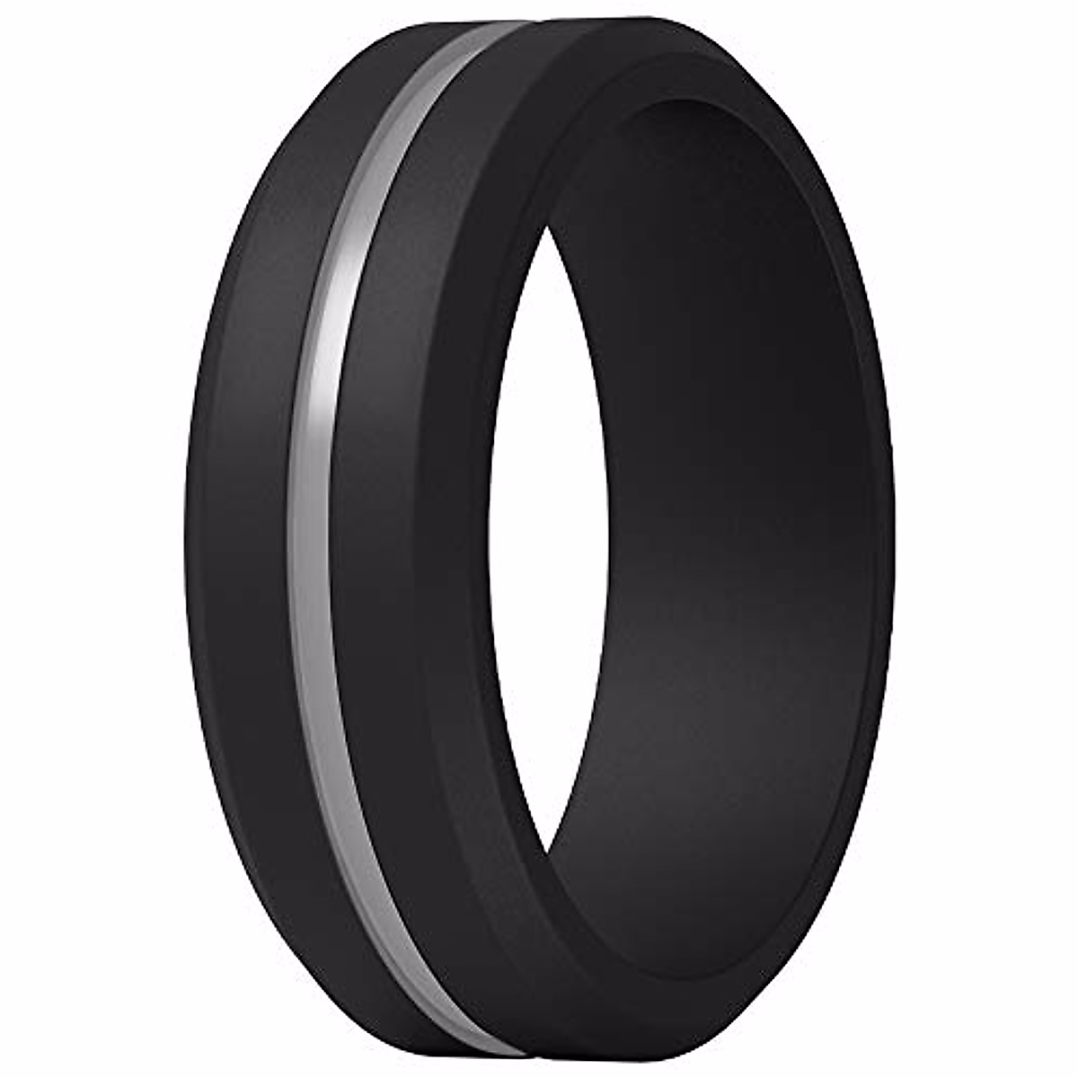 ThunderFit Silicone Wedding Rings for Men, Brushed Top Middle Engraved Line Rubber Engagement Bands 8.2mm Wide 2.5mm Thick - 1/4/6/7 Variety Multipack (Pack W - Size 9.5-10 (19.80mm))