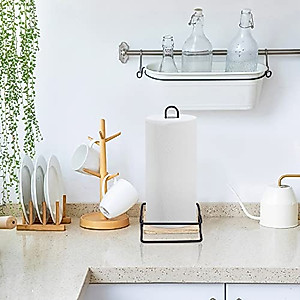 2 Pack Wood Paper Towel Holder, Paper Towel Holder Black Kitchen Roll Holder, for Kitchen Roll Organize, One-Handed Operation Countertop Roll Dispenser