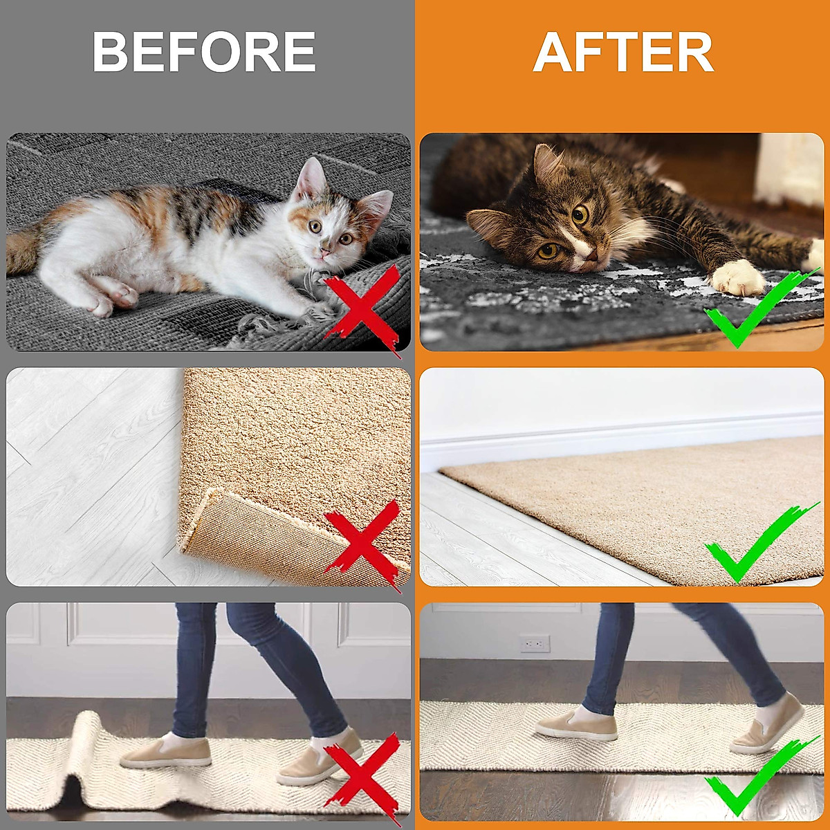 ZONGOOL 16 PCS Rug Tape, Reusable Washable Grippers for Rugs, Double Sided Non-Slip Rug Pads for Hardwood Floors, Rug Stoppers to Prevent Sliding, White