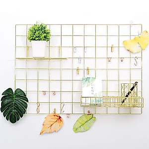 BULYZER Grid Wire Board,for Memo Picture Panel Wall Decoration for Room Office Mat Photo Hanging Art Display Frames Desk Storage Organizer,17.3" x 11.8"(2Pack) (Gold)