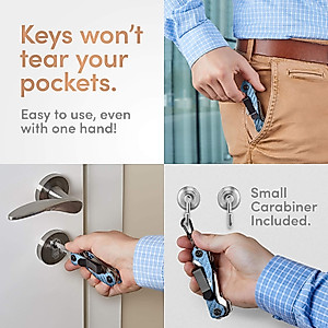 AmazinGizmo Folding Key Holder & Key Organizer Keychain - House & Car Compact Blue Slim Multi Key Chain with Pocket Clip & Carabiner - up to 12 Keys & More