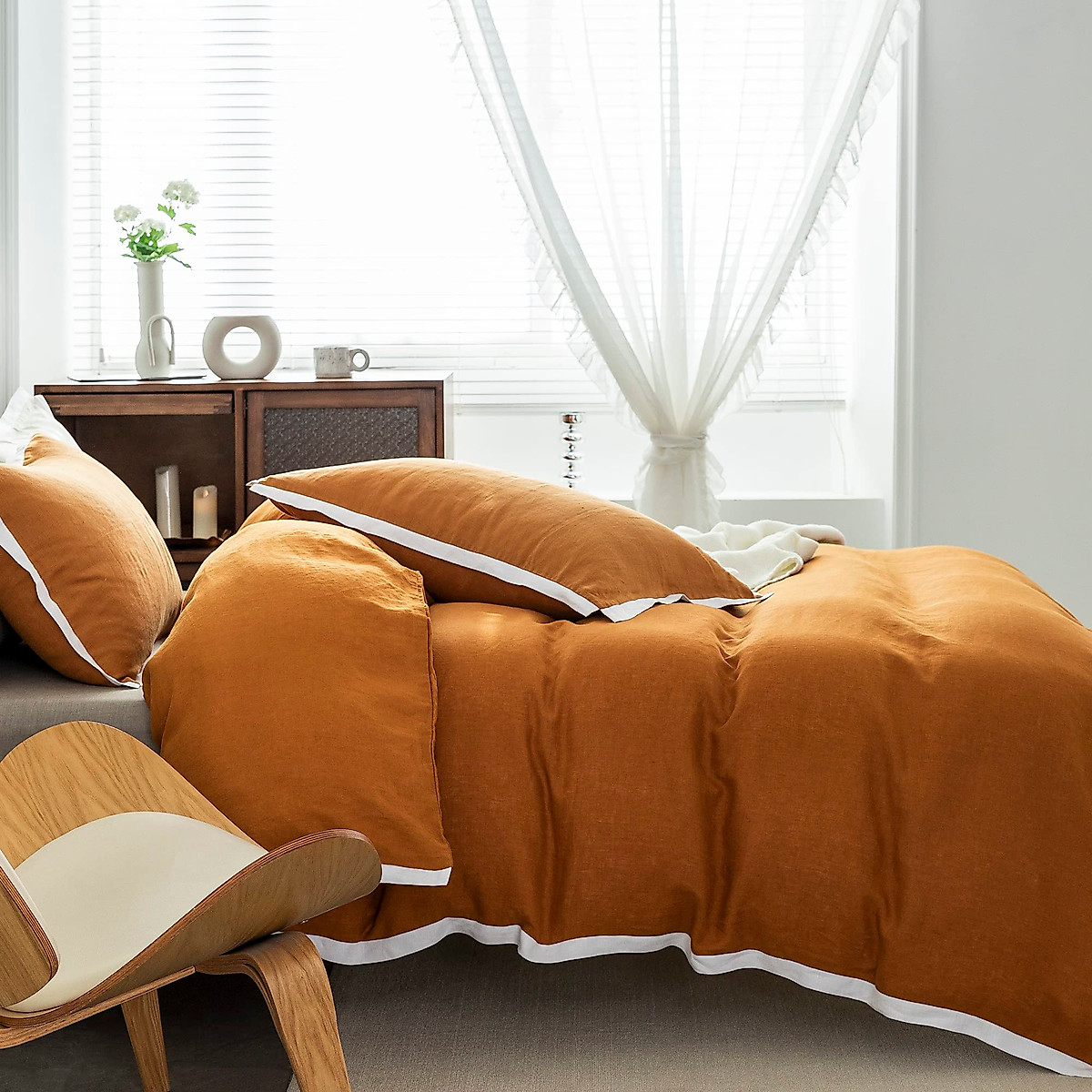 EVERLY 100% Pure Linen Duvet Cover Set King Size104X90Inch 3pcs (1 Duvet Cover,2 Pillowcases) Soft and Breathable for All Season with Coconut Button Closure, Suitable for Hot Sleepers-Dark Grey