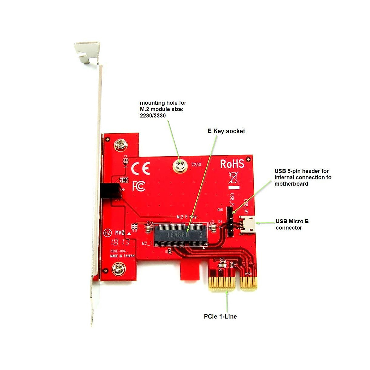 Ableconn PEXM2150E PCI Express x1 Adapter Card with M.2 Key E Socket - Support M2 E Key or A-E Key WiFi or Bluetooth Module