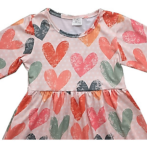AQHOFSV Toddler Baby Girls Valentine's Day Dress Long Sleeve Tie Dye Colorful Heart Pattern Dresses Milksilk 2-7 Years