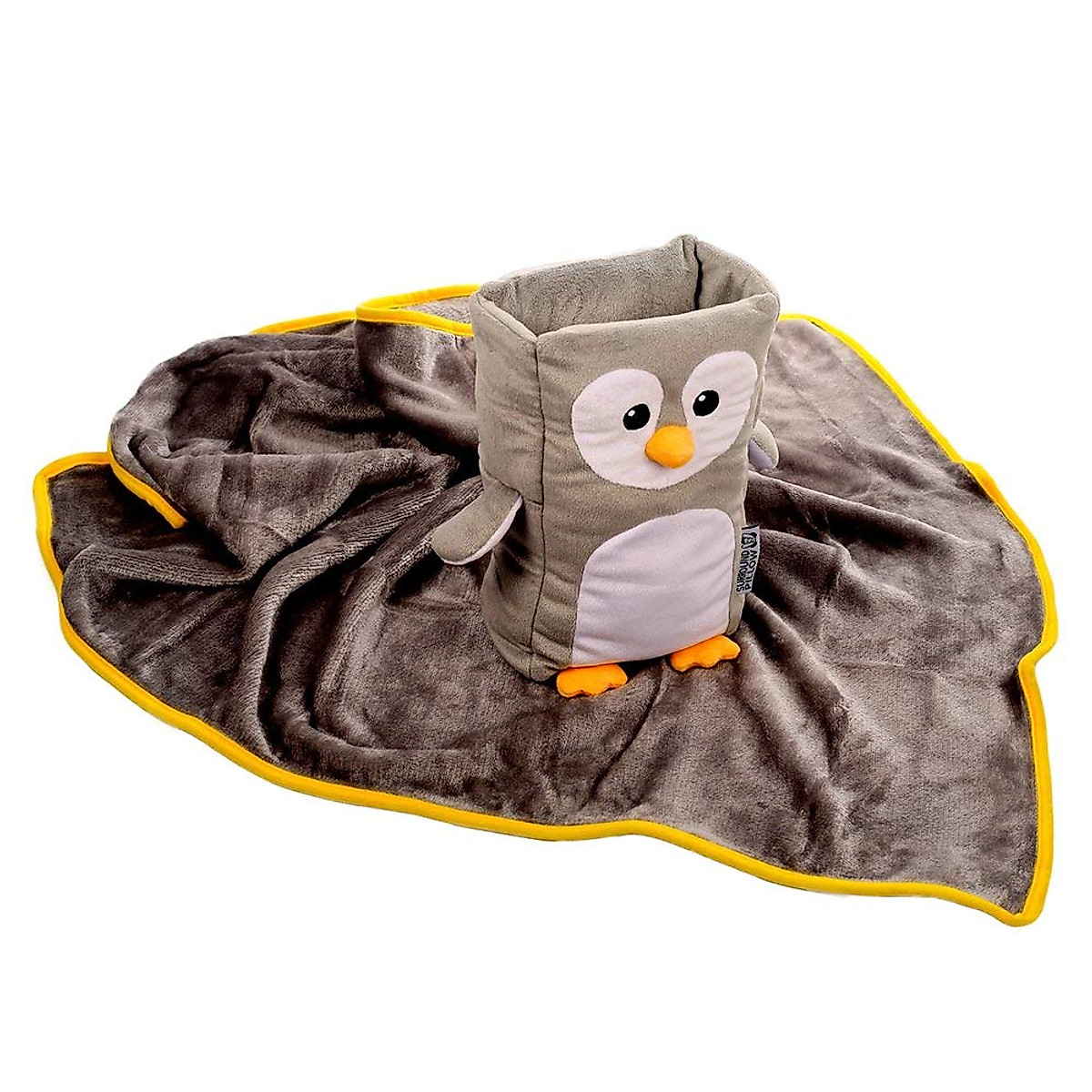 Roamwild Kids Travel Pillow and Travel Blanket Set - 'Tux' Armrest Buddy Transforms Any Armrest Into a Comfy Childs Pillow