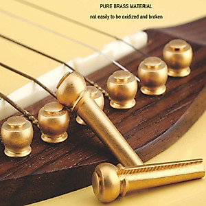Guitar Bridge Pins 6pcs Pure Brass Endpin for Acoustic Guitar 6 Strings Nail Pegs Fixed Cone, Replacement Parts with Bridge Pin Puller Remover & 5 Guitar Picks - Kimlong