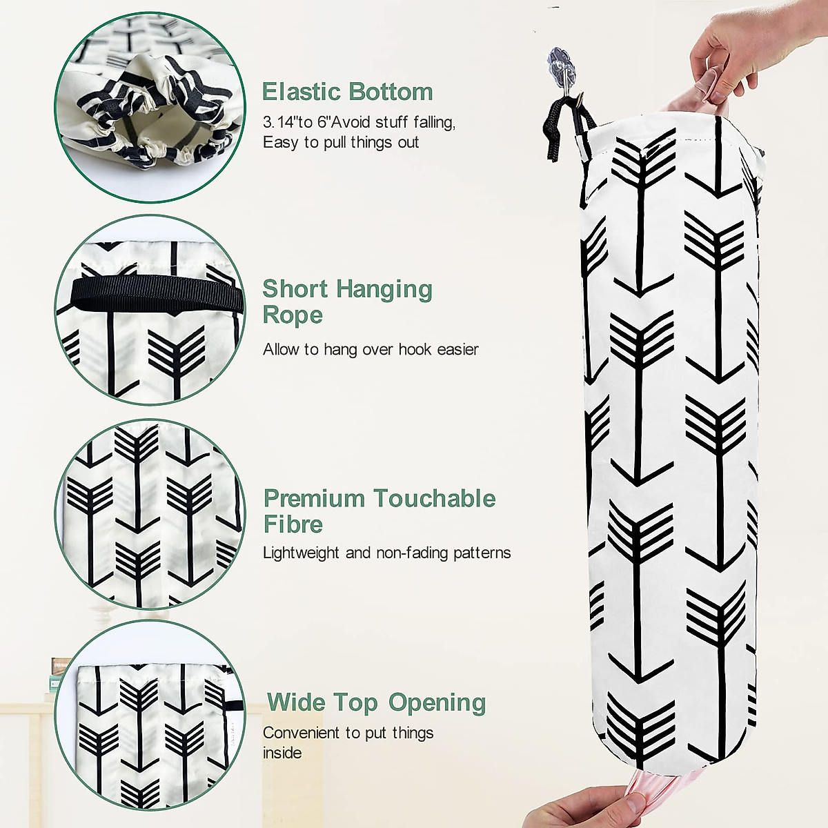 TOGETRUE Plastic Bag Holder, Wall Mount Large Grocery Bag Holder for Plastic Bags Storage, Lightweight Shopping Bags Carrier Dispensers with Hanging Loop for Farmhouse Home Kitchen Decor (White)