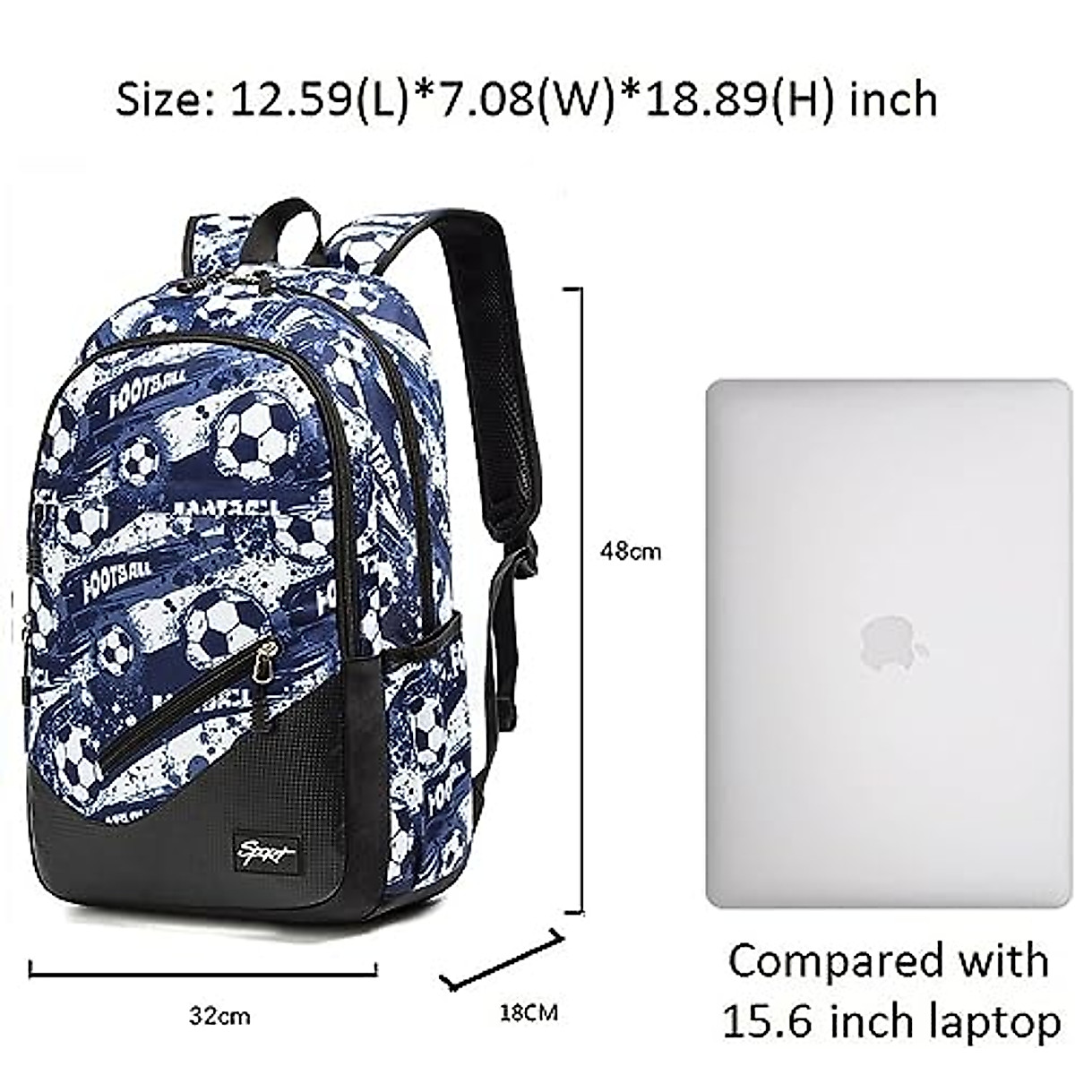 ETAISHOW Football-Print Backpack for Boys Elementary Middle School Soccer Backpack for Kids Bookbag for Teens