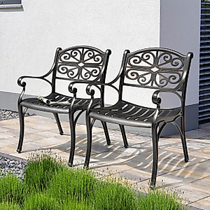 NUU GARDEN Set of 2 Cast Aluminum Patio Dining Chairs with Armrests,All-Weather Patio Dining Chair with Adjustable Feet Outdoor Bistro Chairs for Balcony, Backyard, Garden, Hammered Bronze