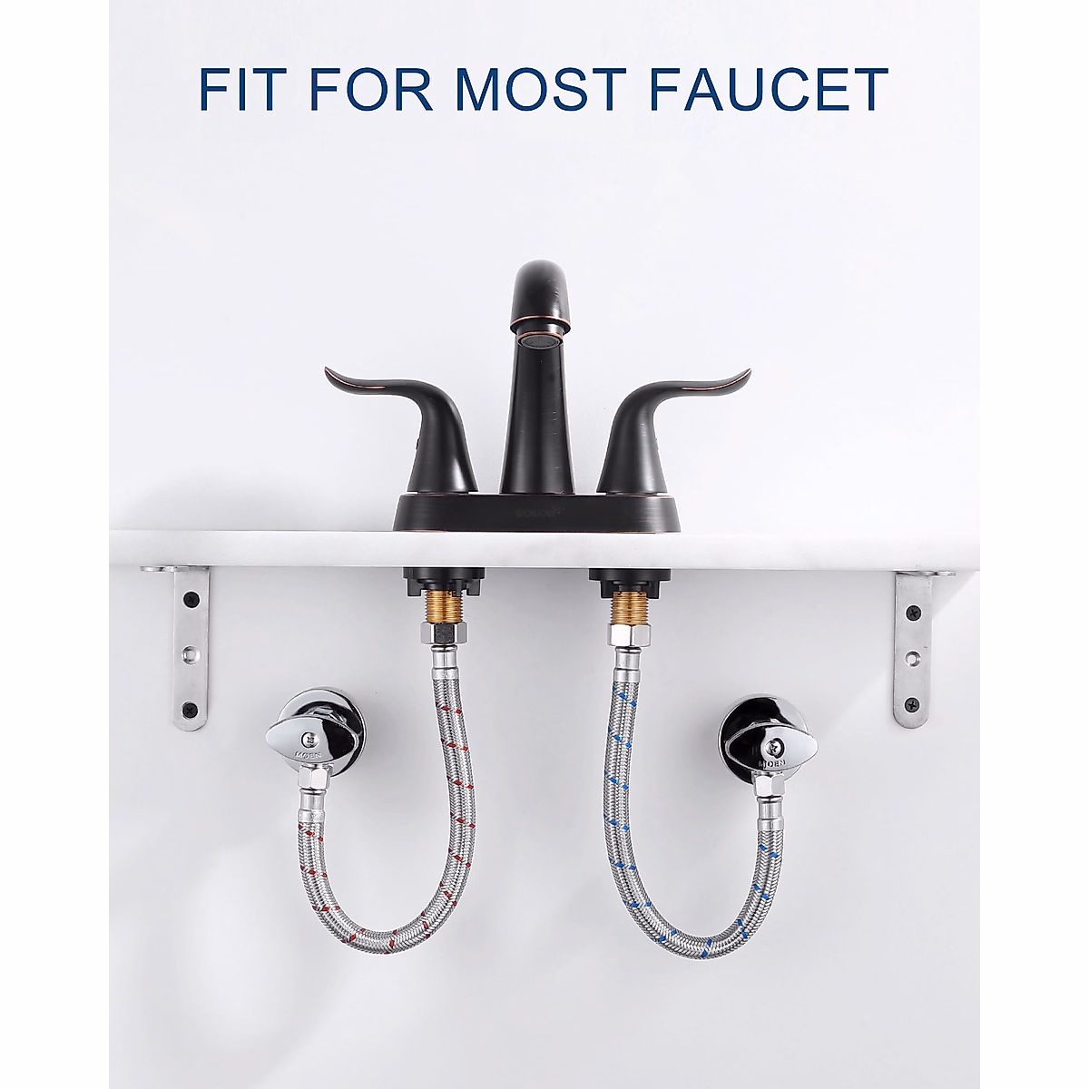 ALEASHA 12 Inch Faucet Supply Lines Stainless Steel Braided Supply Hose for Sink Faucet G1/2" FIP x 3/8" Compression Faucet Connector, cUPC Bathroom Water Hose Replacement Parts 2 PCS